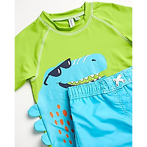 Wippette Baby Boy Rash Guard Swimsuit Set – 2-Piece UPF 50+ Dinosaur Bathing Suit for Boys (Infant/Toddler/Boy), Size 12 Months, BlueDino