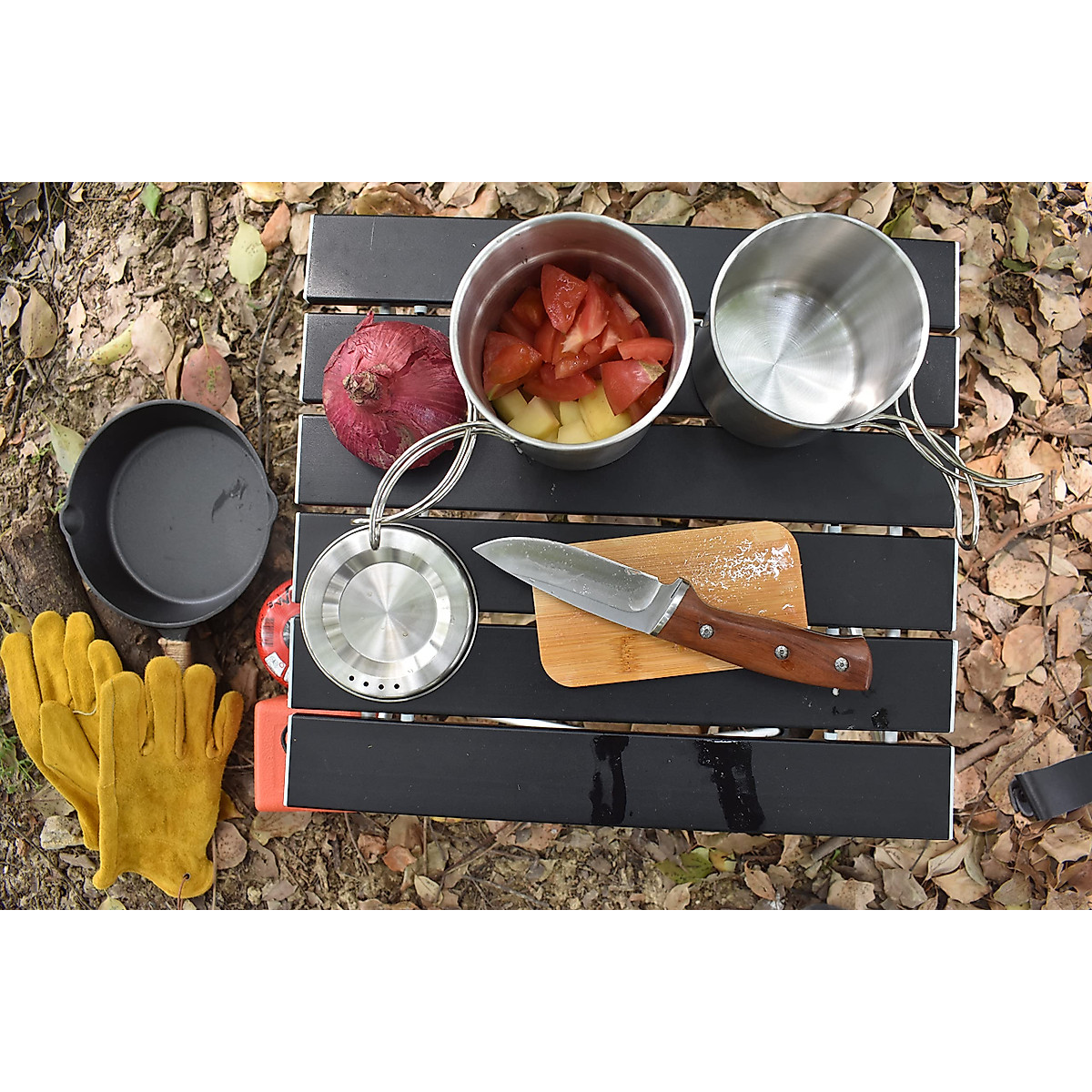 DZRZVD Camping Cups and Mugs Pot 2Pcs -304 Food Grade Stainless Steel - Outdoor Cookware Set with Vented Lid -33oz Big+24oz Small for Backpacking Picnic Hiking