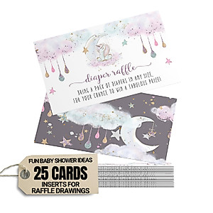 Unicorn Diaper Raffle Tickets, Girls Baby Shower Games for Prizes, Baby Shower Diaper Raffle Invitation Insert Cards, 25 Pack