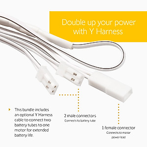 somfy 12V DC Reloadable Battery Tube 2 Pack and Y Harness - 2 Replacement Battery Tubes - 12V Dual Battery Wands for RTS Motors - Power Blinds & Shades – Easy to Install – #9018685, 9018625