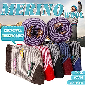 Eocom 6 Pairs Children's Winter Warm Wool Socks Kids Toddlers Boys Girls Thermal Thick Boot Cozy Crew Socks (8-12 Years, Cartoon Car)