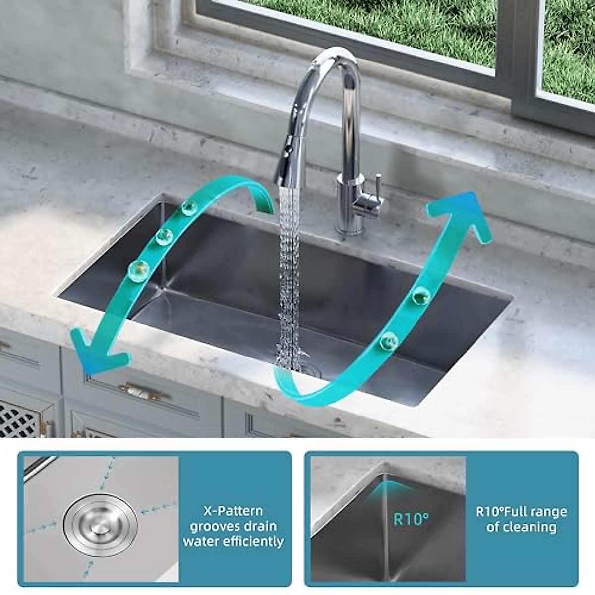 Gaomasck Nano Kitchen Sink,30 Inch Single Bowl Workstation Sink,Undermount Kitchen Sink,Stainless Steel Kitchen Sink with Strainer & Roll-Up Drying Rack,16 Gauge