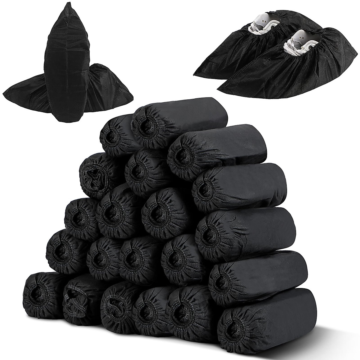 200 Pcs (100 Pairs) Disposable Shoe Covers Non Woven Stretchable Boot Covers Non Slip Durable Waterproof Shoe Protector Covers for Women Men Fits Size 4-12 Booties Carpet Floor Indoor House (Black)
