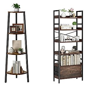Pipishell Bookshelf, 6-Tier Bookcase with Storage Drawer, Tall Bookshelf Storage Rack with Metal Frame & Wood Grain Finish, Industrial Bookshelf for Living Room, Bedroom, and Home Office, PIBS02WN