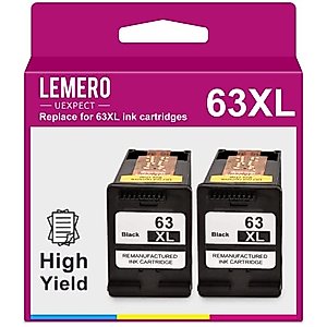 63XL LEMEROUEXPECT Remanufactured Ink Cartridge Replacement for HP 63XL 63 XL F6U64AN for OfficeJet 5255 3830 5258 4650 Envy 4520 4512 OfficeJet 4655 4652 Deskjet 3636 1112 2132 Printer Black, 2P