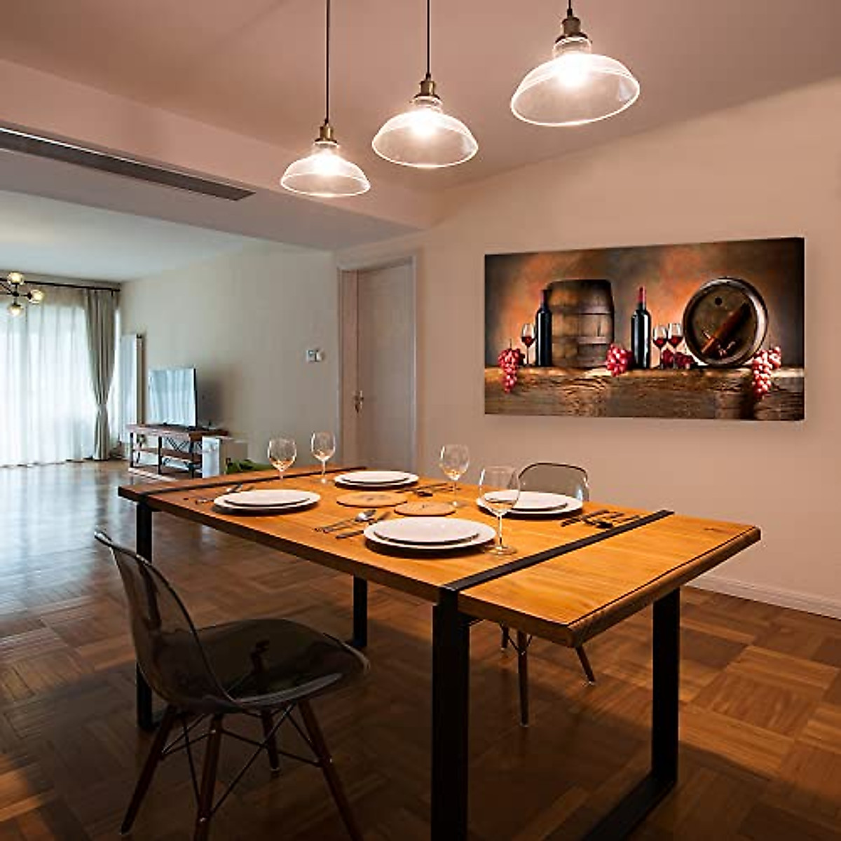 Muolunna BK06250 Wall Art Canvas Print Fruit Grape Red Wine with Bottle Barrel Painting on Canvas Stretched and Framed Ready to Hang for Home Decor Living Room Bedroom Kitchen Office Artwork