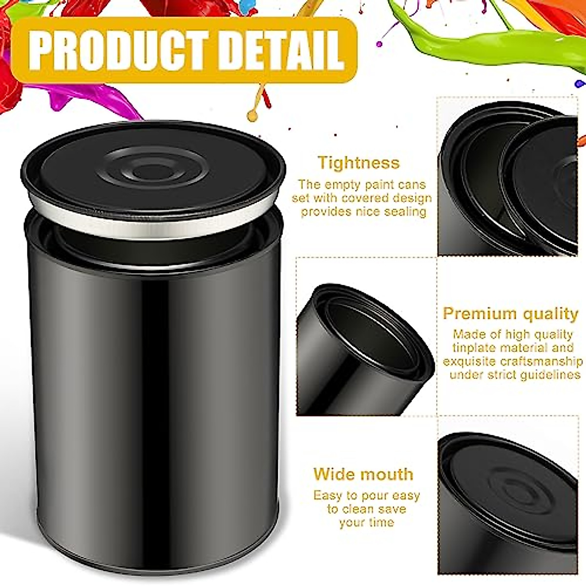 Foaincore 12 Pack Empty Metal Paint Cans with Lids Bulk 1.9 Pint Quart Size Painting Buckets Tin Storage Containers Unlined for Garage DIY Arts Crafts Projects(Black)