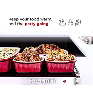 Chefman Compact Glasstop Warming Tray with Adjustable Temperature Control Perfect for Buffets, Restaurants, Parties, Events, Home Dinners and Travel, Mini 15x12 Inch Surface, Keeps Food Hot, Black