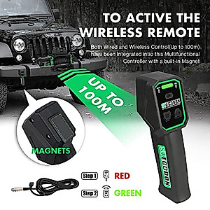 STEGODON Winch 13500 lb. Electric Winch Synthetic Rope Winch，12V Power Waterproof Winch with 2 in 1 Wireless Remote for Towing Jeep Truck Off Road (Jungle EX)