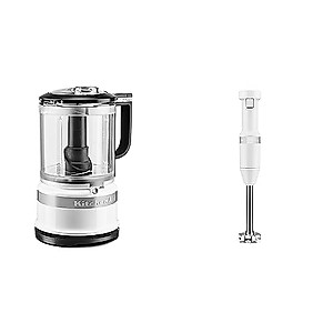 KitchenAid 5 Cup Food Chopper - KFC0516, White & Variable Speed Corded Hand Blender - KHBV53, White