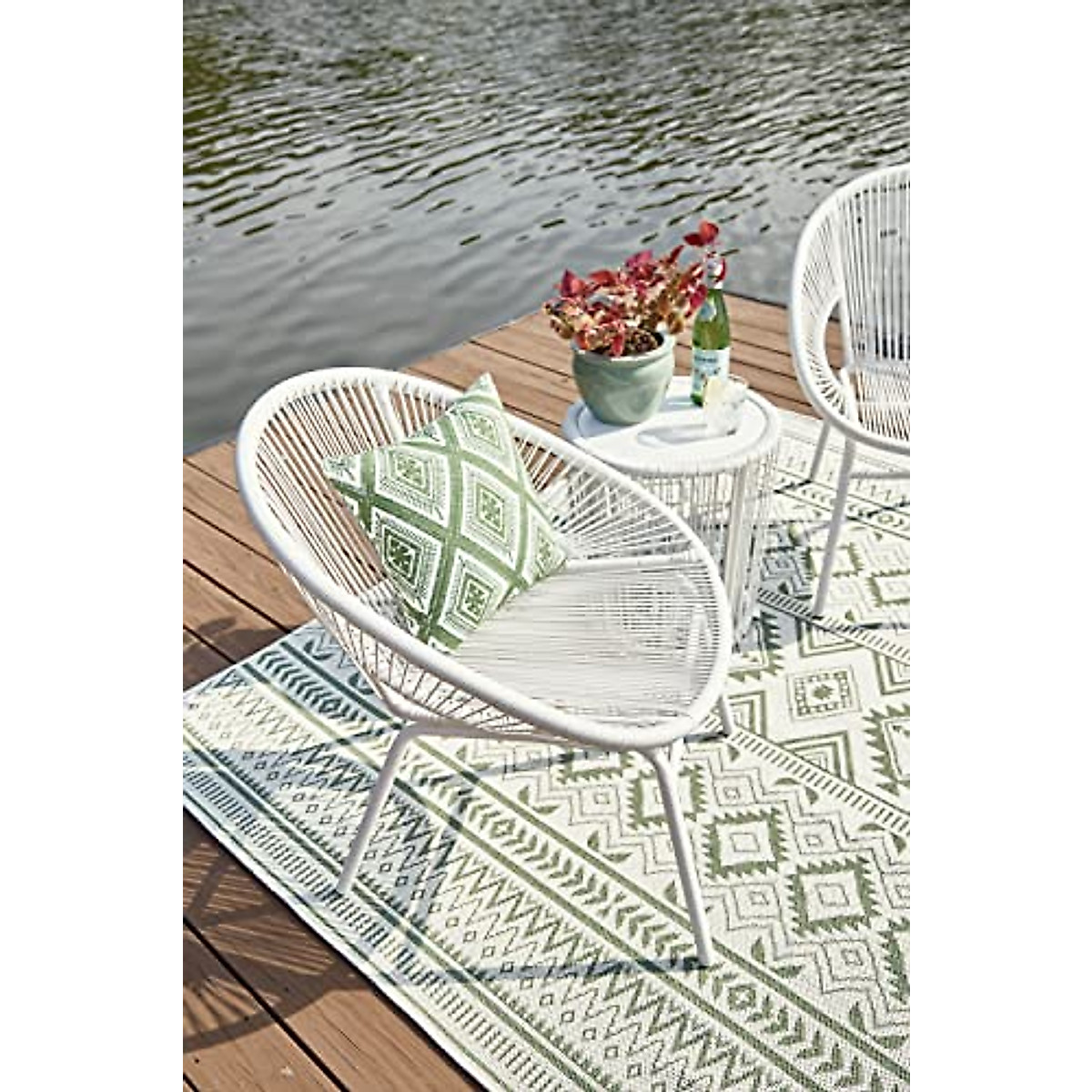 Signature Design by Ashley Mandarin Cape Casual All-weather Resin Wicker Outdoor Chairs with Table Set, Set of 3, White