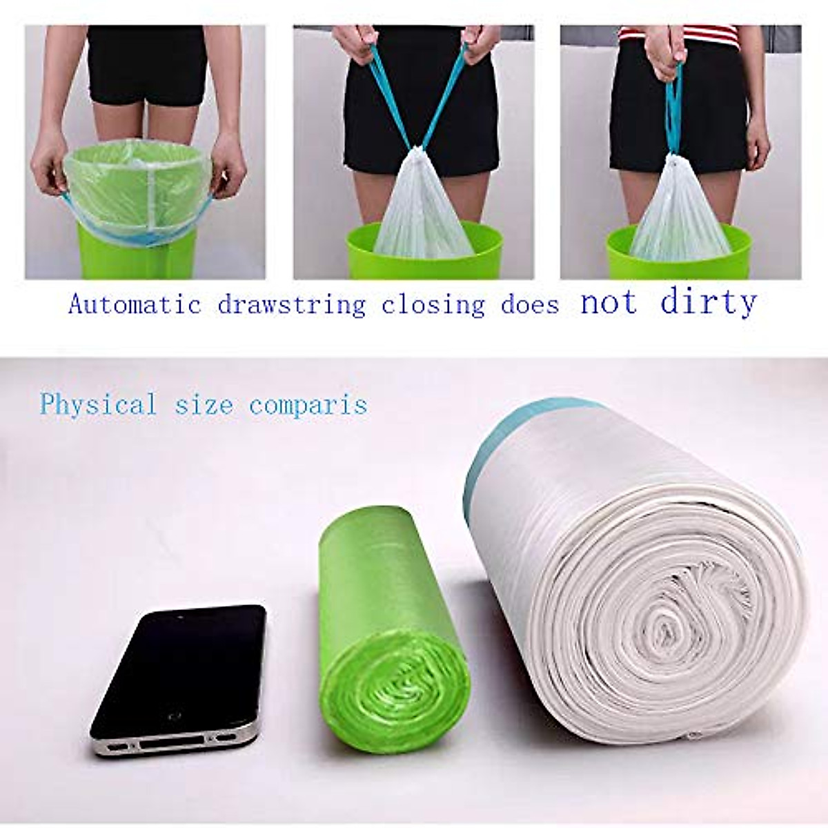 WanJiaXinHui 7-10 Gallon Tall Drawstring Trash Bags, Strong Garbage Bags for Kitchen Bath Bedroom Car Trash Can, Office Waste Bin Liners Bags Unscented,White,60 Count(7-10Gallon) …