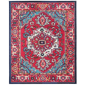 SAFAVIEH Monaco Collection Area Rug - 8' x 10', Red & Turquoise, Boho Oriental Medallion Design, Non-Shedding & Easy Care, Ideal for High Traffic Areas in Living Room, Bedroom (MNC207C)