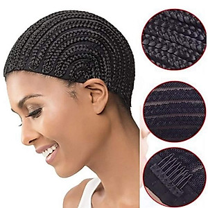 FEEL ME Braided Cap 1Pc Crochet Wig Cap in Cornrow Sew Hair for Making Synthetic Wig or Weave Easier Sew In Crochet Braided Wig Caps Medium Size Black Crochet Cornrow Cap for Crochet Braids