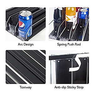 CNDSE Soda Can Organizer for Refrigerator,Spring Loaded Fridge Drink Organizer,Width-adjustable Push Rod Slide Rail Drink Dispenser for Refrigerator,Black (14.96in-5)