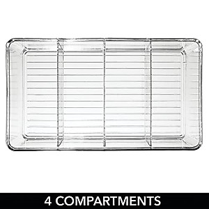 mDesign Plastic Divided Kitchen Organizer Bin Container Box with 4 Sections for Pantry, Fridge, Refrigerator, Countertop, Pantry - Hold Cereal, Snacks, Tea, Seasoning - Ligne Collection - Clear
