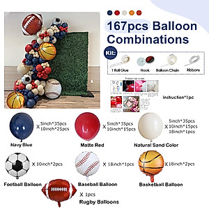 MYDECORBL 167 Pcs Ball Theme Balloon Arch Garland Kit Navy Blue Matte Red Natural Sand Balloons Ball Foil Balloons for Sports Theme Party Games Garden Theme Party Celebration Party Father's Day