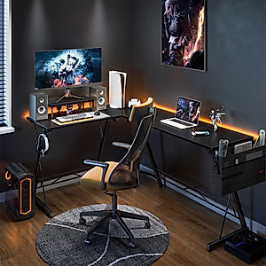 Casaottima L Shaped Gaming Desk, 66" Home Office Desk with Round Corner, Computer Desk with Large Monitor Stand Desk Workstation, Black