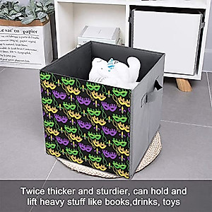 Cute Mardi Gras Pattern Collapsible Storage Bins Basics Folding Fabric Storage Cubes Organizer Boxes with Handles