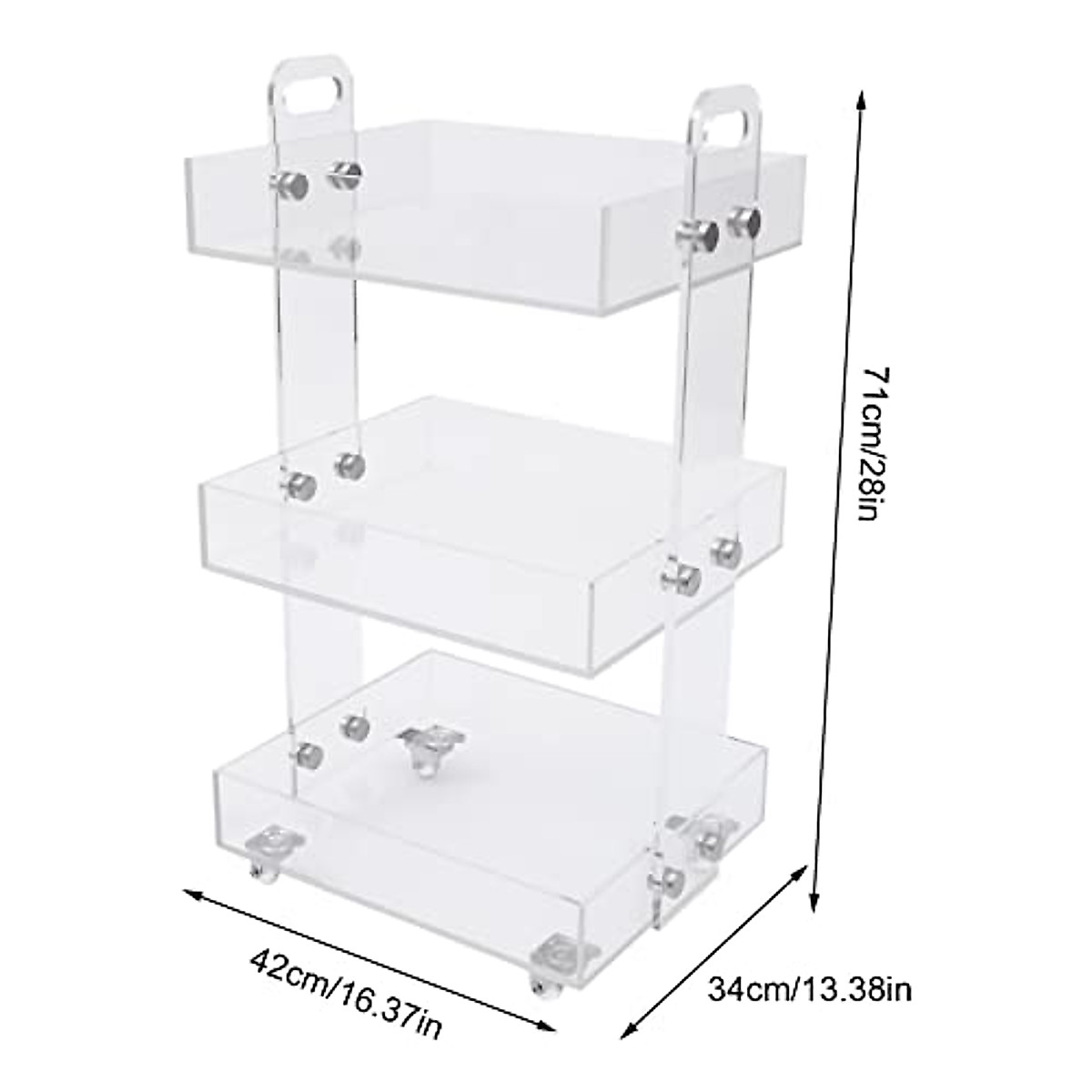 3 Tier Acrylic Multi-Functional Rolling Storage Cart, 16.37x13.38x28 Inch Acrylic Storage Cart with Lockable Wheels for Living Room Bedroom Bathroom Kitchen and Laundry Room