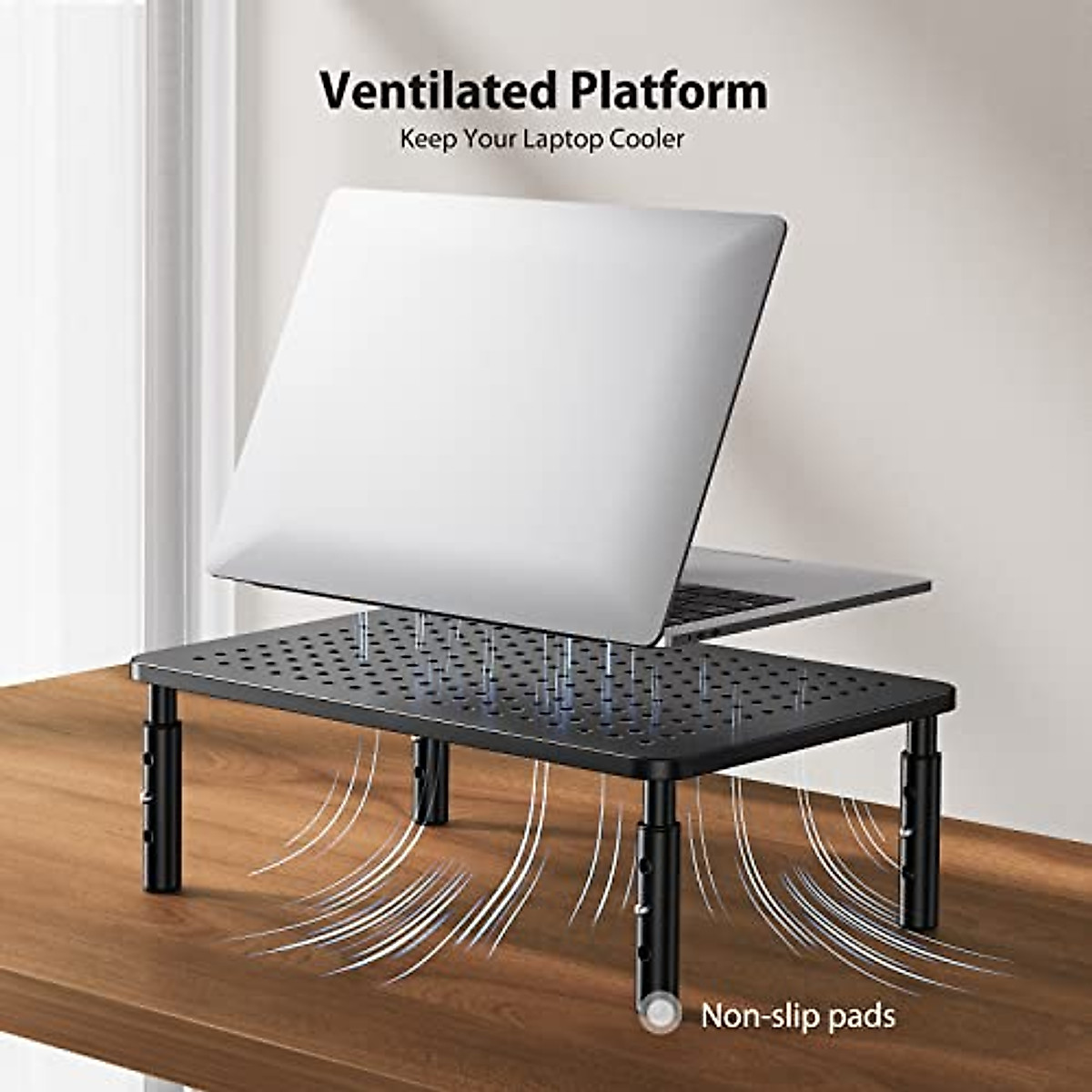 LORYERGO Monitor Stand, Monitor Riser 3 Height Adjustable, Laptop Stand Desk with Metal Vented Platform, Computer Stand for Printer, Laptop, PC Tower, Laptop Stand for Office & Home(2 Pack)