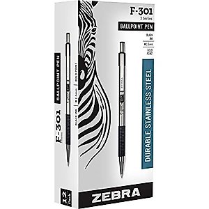 Zebra F-301 Ballpoint Retractable Pen, Black Ink, Bold, Dozen