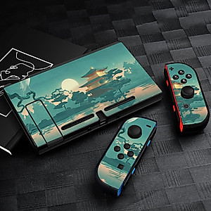 Japanese Anime Palace Moon Lotus Pond Stickers Protective Film Sticker Personalized Full Wrap Sticker Compatible with Nintendo Switch