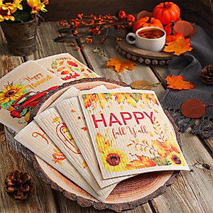 Thanksgiving Swedish Kitchen Dishcloths Pumpkins Multi Purpose Kitchen Towel Absorbent Fall Dish Clothes Soft Reusable Cleaning Dish Cloths Washable Decorative Tea Towels (Autumn Style, 6 Pcs)