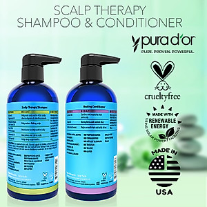 PURA D'OR Scalp Therapy Shampoo & Conditioner Set (16oz x 2) Dry, Itchy Scalp-Hydrates & Nourishes Hair w/Tea Tree, Peppermint, Argan Oil & Biotin, All Hair Type, 3 in 1, Men Women (Packaging Varies)