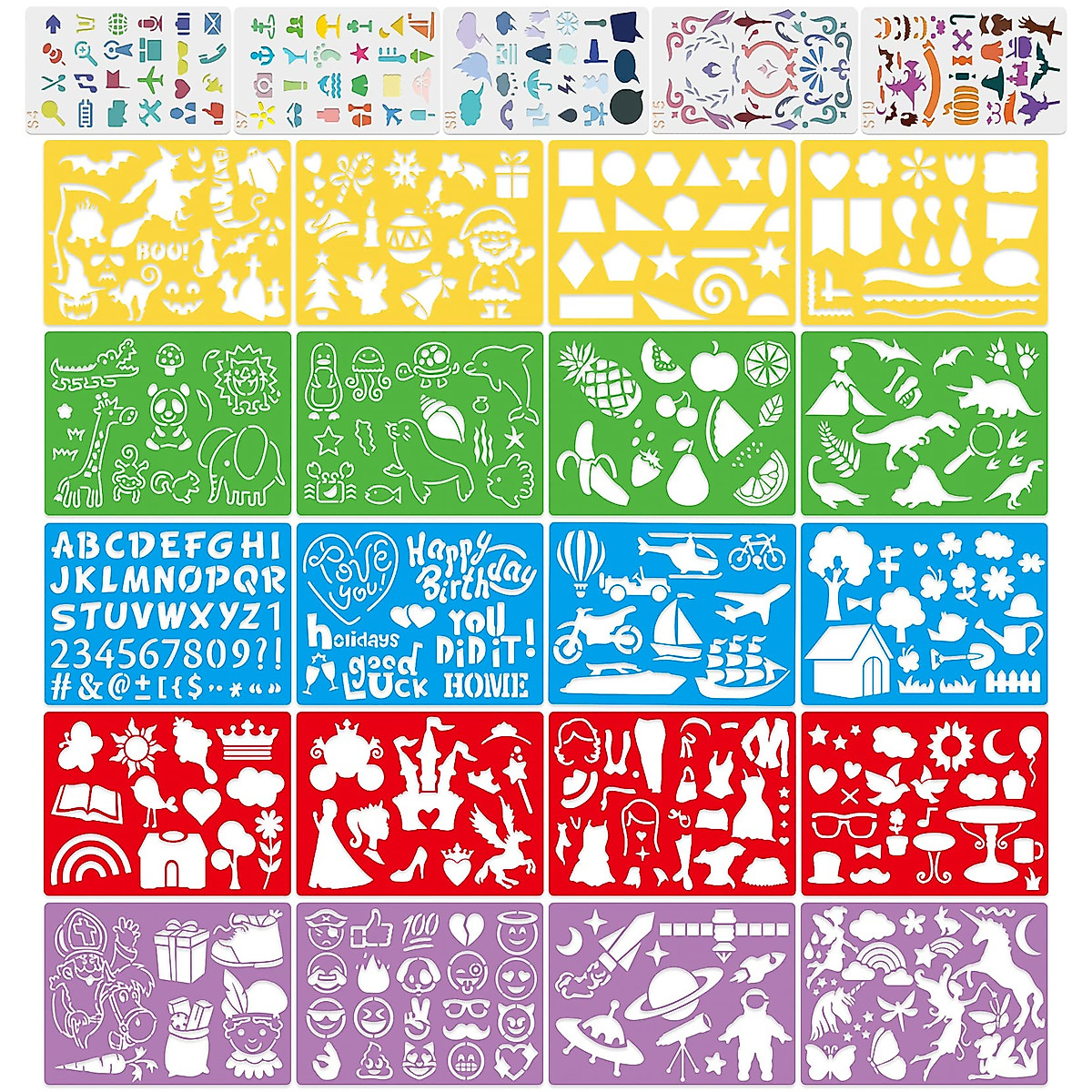 Stencil Drawing Kit for Kids, 25 Pcs Plastic Drawing Stencils with 400+ Shapes, Great Birthday Gift for Boy Girl