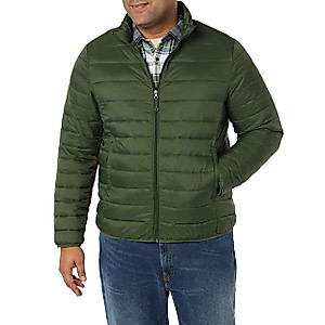 Amazon Essentials Men's Packable Lightweight Water-Resistant Puffer Jacket (Available in Big & Tall), Dark Green, Medium