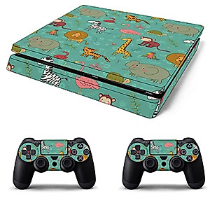 Africa Animals Pattern Funny Sticker Skin Protector Full Print Slim Decal Covers for PS-4 Slim/PS-4 Pro Console & 2 Controller