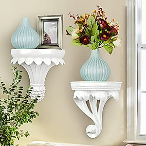 Cabilock Wall Floating Shelf Retro Baroque Resin Flower Pot Stand Planter Bracket Decorative Display Hollow Shelf Wall Art Decoration for Bedroom Bathroom Kitchen