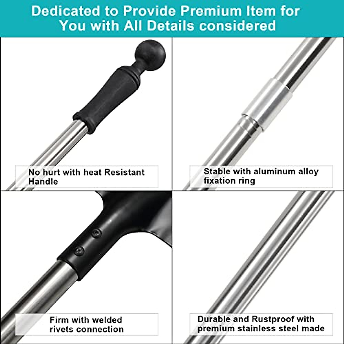 46” Long Fireplace Shovel - Extra Strength Wrought Iron - Ash Shovel for Wood Stove, Grill or fire Pit - Long Design for Keeping Hands from Heat of fire - Indoor/Outdoor use(Silver)