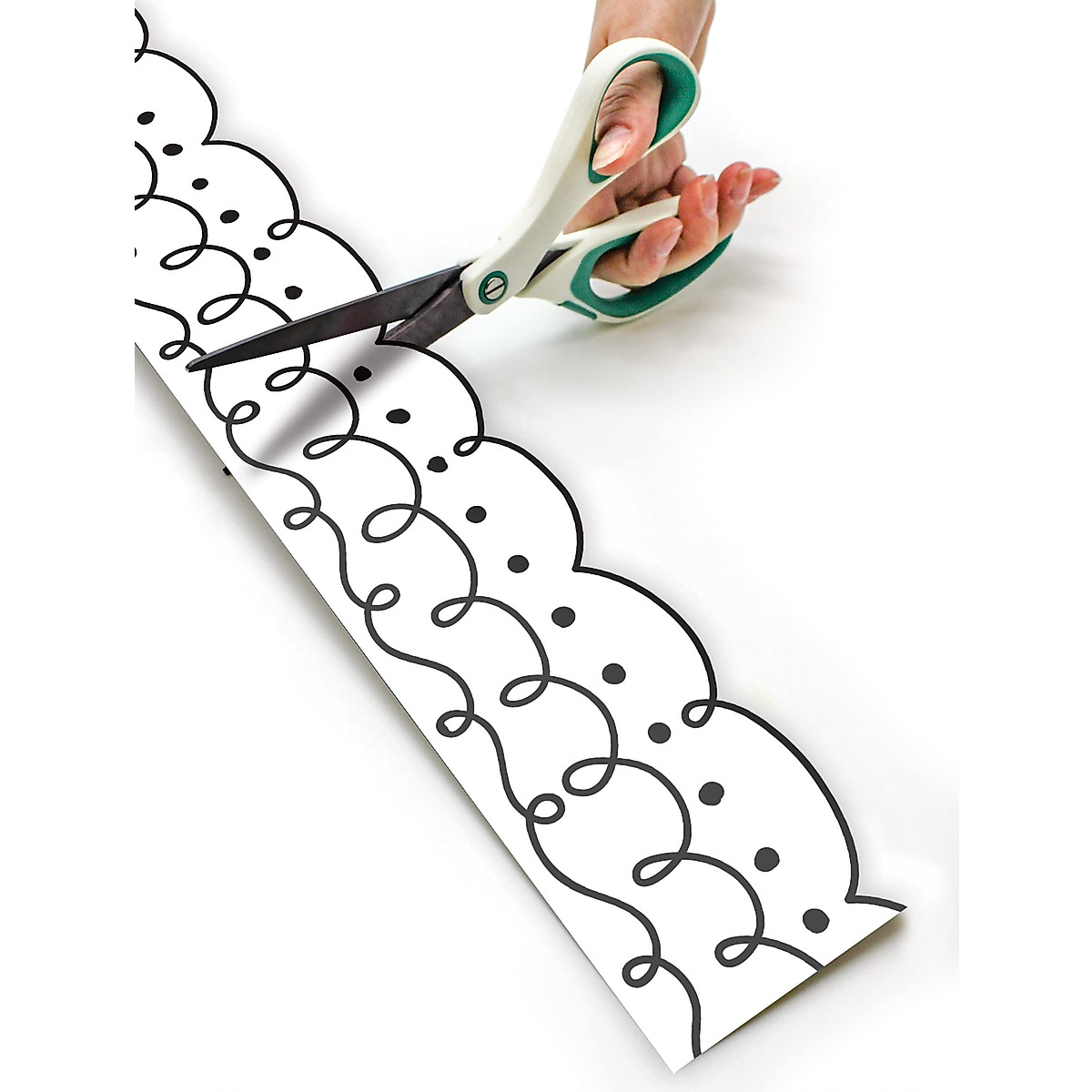 Teacher Created Resources Squiggles and Dots Die-Cut Rolled Border Trim (TCR8914),Black, White