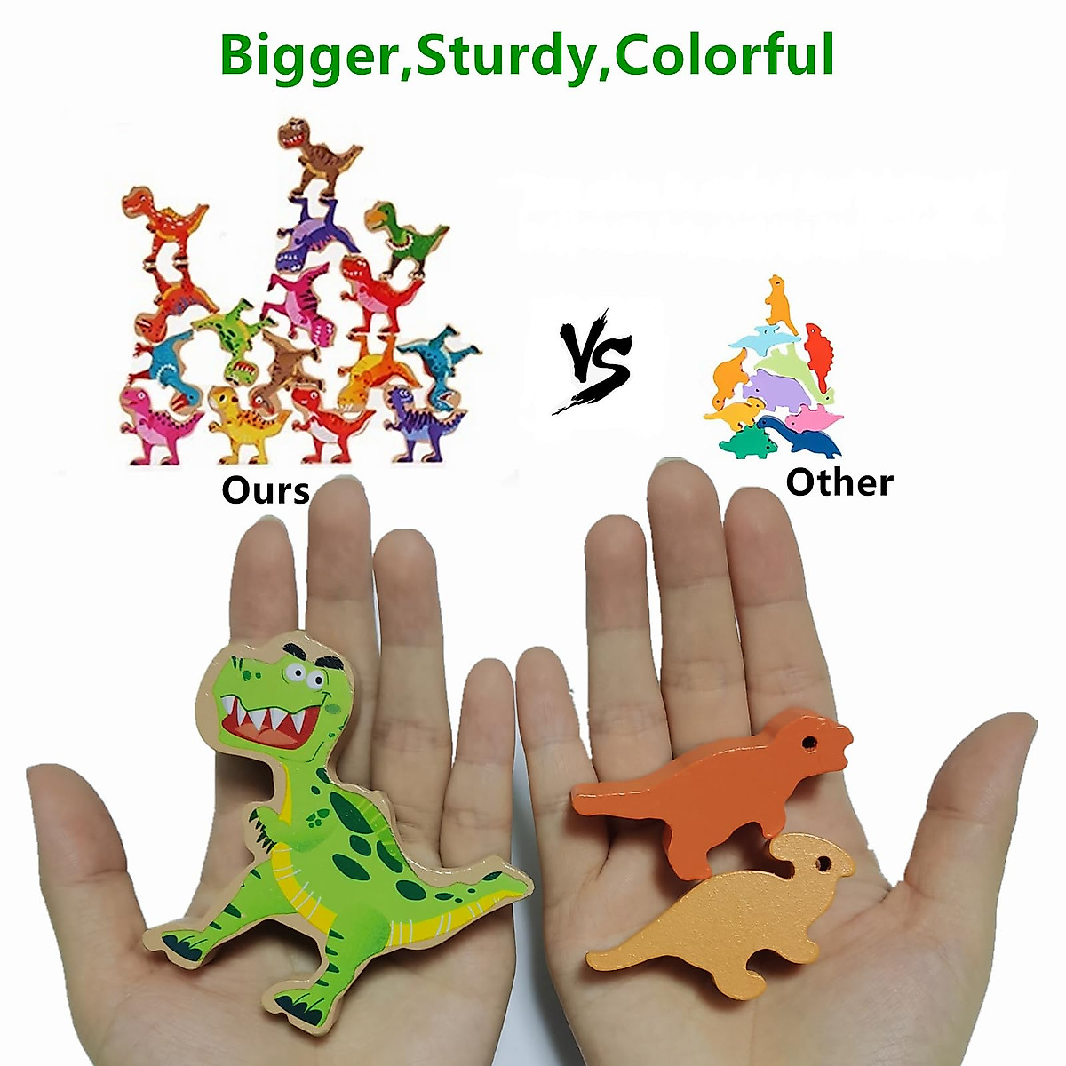JACATO Wooden Stacking Dinosaur Toys for Kids 3-5, Wooden Montessori Toys for Boys Girls 2 3 4 Year Old, Dinosaur Toys Christmas and Birthday Gifts for Boys Girls 2-6