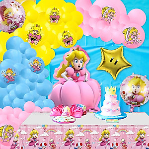 128 PCS Princess Peach Balloons Arch Garland Kit, Princess Peach Theme Party Latex Balloons with Foil Balloons for Girls Birthday Party Decorations