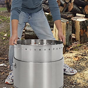 20.5" Smokeless Fire Pit with Air Switch and Handle, Wood Burning Portable Stainless Steel Outdoor Firepit with Removable Stand and Ash Pan, Ideal for Camping Backyard Patio, H: 11.5 in, 18.8 lbs