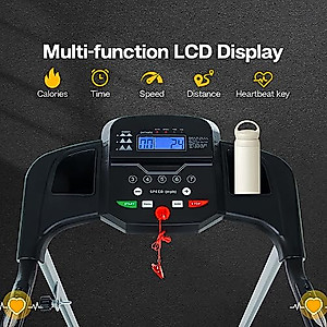 Home Foldable Treadmill with Incline, Folding Treadmill for Home Workout, Electric Walking Treadmill Machine 15 Preset or Adjustable Programs 250 LB Capacity MP3 (Black 1)