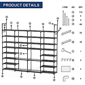 Mavivegue Shoe Rack, 8 Tier Large Shoe Rack Organizer 5 Tier Shoes Rack for Closet Entryway