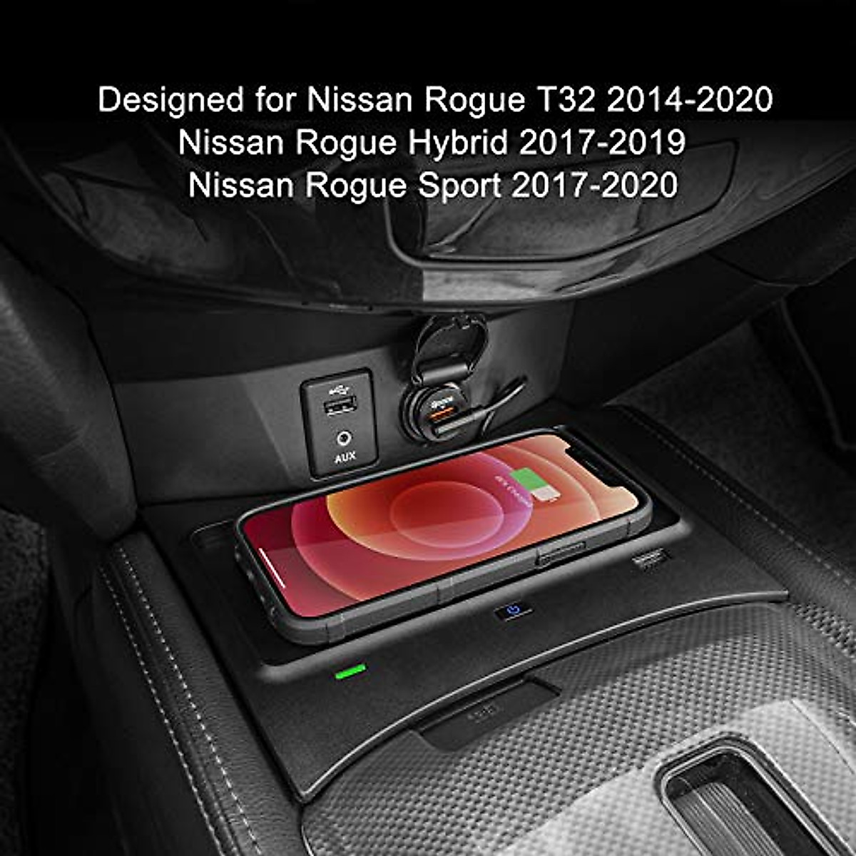 CarQiWireless Wireless Charger for Nissan Rogue T32 2014-2020 Accessories Nissan Rogue Hybrid 2017-2019 Nissan Rogue Sport 2017-2020 Wireless Charging Pad for Nissan Rogue S, SV, SL