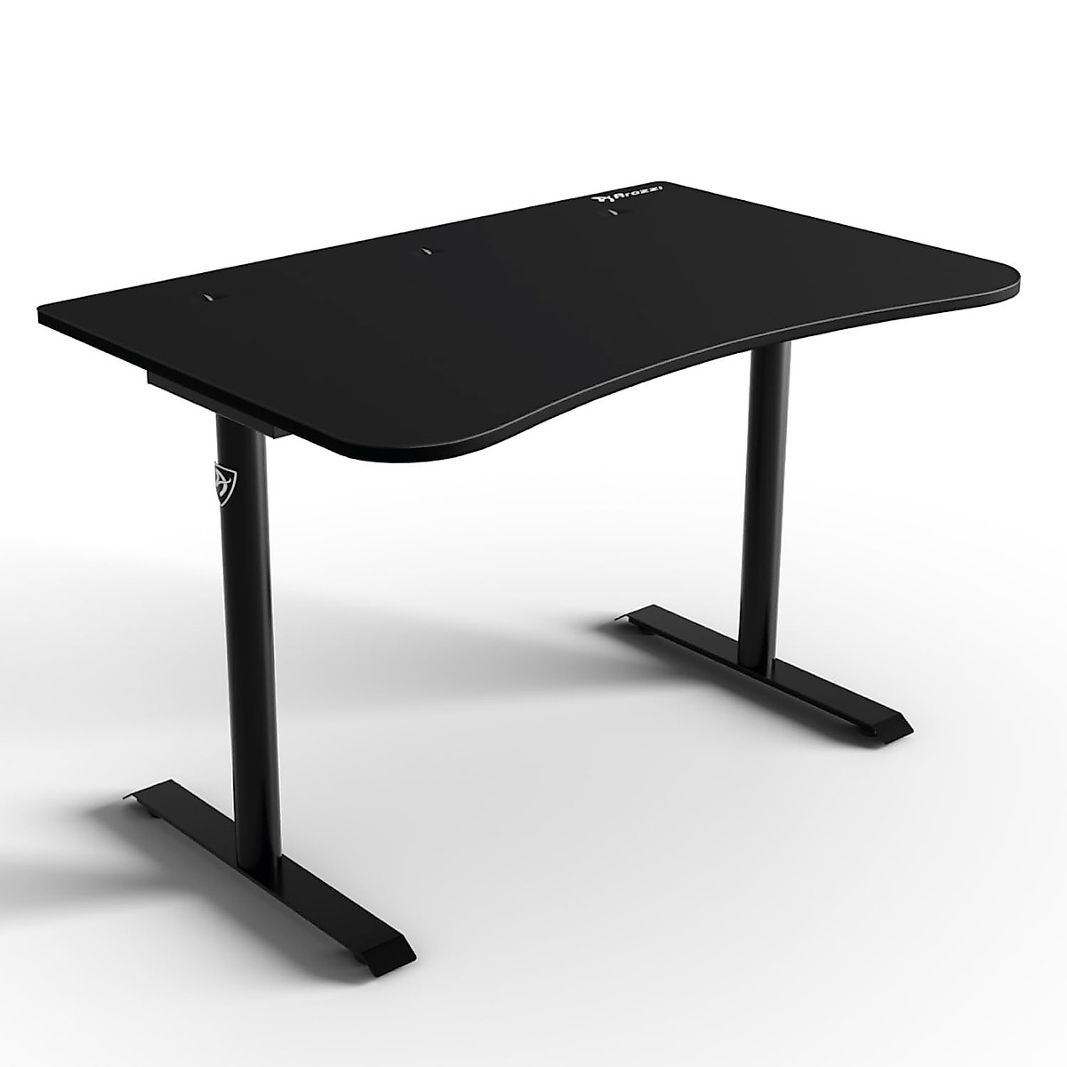 Arozzi Arena Fratello Curved Gaming and Office Desk with Full Surface Water Resistant Desk Mat Custom Monitor Mount Cable Management Cut Outs Under The Desk Cable Management Netting - Pure Black