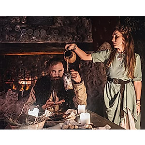 Norse Tradesman LG Viking Drinking Horn Mug - 100% Authentic Beer Horn Tankard With Hardwood Bottom & Ring Engravings | The Eternal, Low Polish, approx. 16 oz