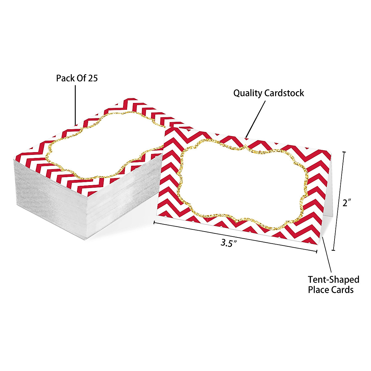 Table Place Card, Christmas Themed Tent Style Cards, Pack of 25 Half-Fold Reception Place Card, Perfect for Christmas Party, Wedding, Bridal & Baby Shower, Birthday, Banquet and Special Events B06