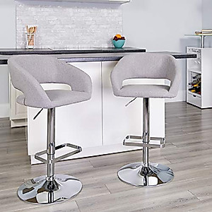 Flash Furniture Erik Comfortable & Stylish Contemporary Barstool with Rounded Mid-Back and Foot Rest, Adjustable Height - Gray Fabric with Chrome Base