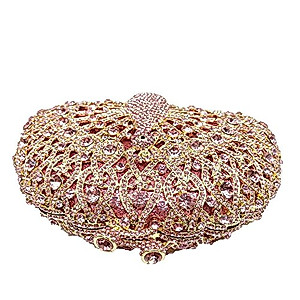 Boutique De FGG Elegant Crystal Clutches For Women Peacock Clutch Bag Evening Purses and Handbags (Small, Pink)