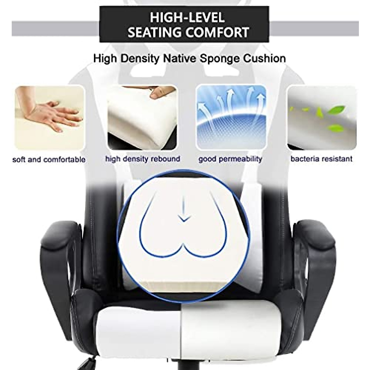Gaming Chair Office Chair High-Back Ergonomic Video Game Chairs for Kids Teen Adult Height Adjustable Reclining Computer Chair with Lumbar Support Armrest Headrest Game Chair - White