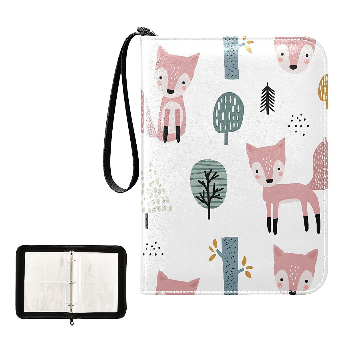 PYBUG Fox Trading Card Binder with Nylon Strap 4-Pocket Waterproof PU Leather Card Collection Binder for 400 Cards Sturdy Card Holder Folders for Game Cards,Sports Cards