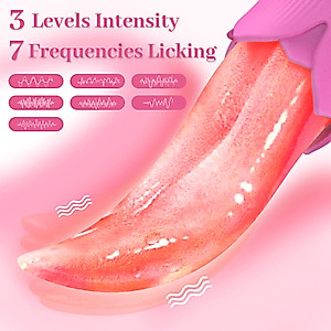 Clitoral Licking Tongue Vibrator, Vbrating Rose Sex Toy for Women, Clit & Nipple Stimulator with 10 Vibration, Female Adult Sex Toys, Dildo Realistic Soft Tongue: Pat, Lick