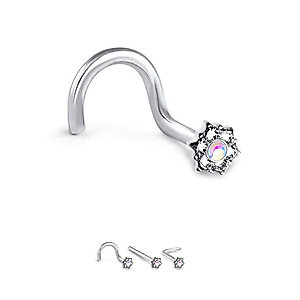 316L Surgical Steel Nose Bone Nose Stud Ring Illuminating Mandala Flower 20G